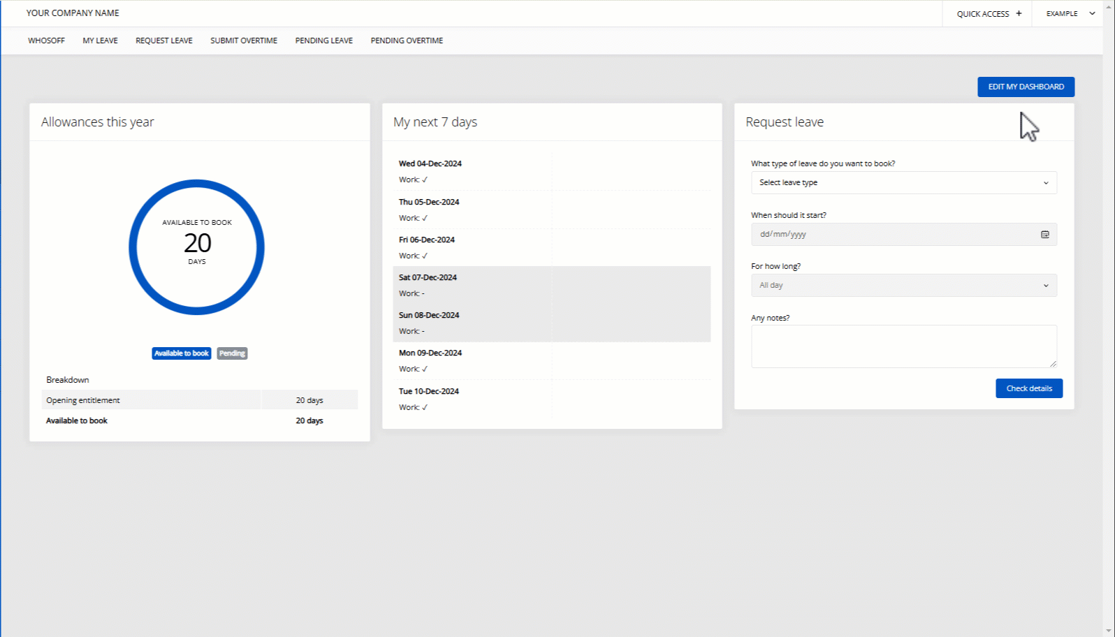Dashboard Widgets | Knowledgebase | WhosOff